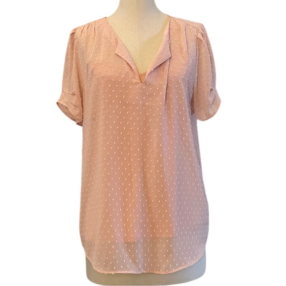 DR2 | Tops | Nwt Dr2 Light Pink Clip Dot Split Neck Blouse | Poshmark